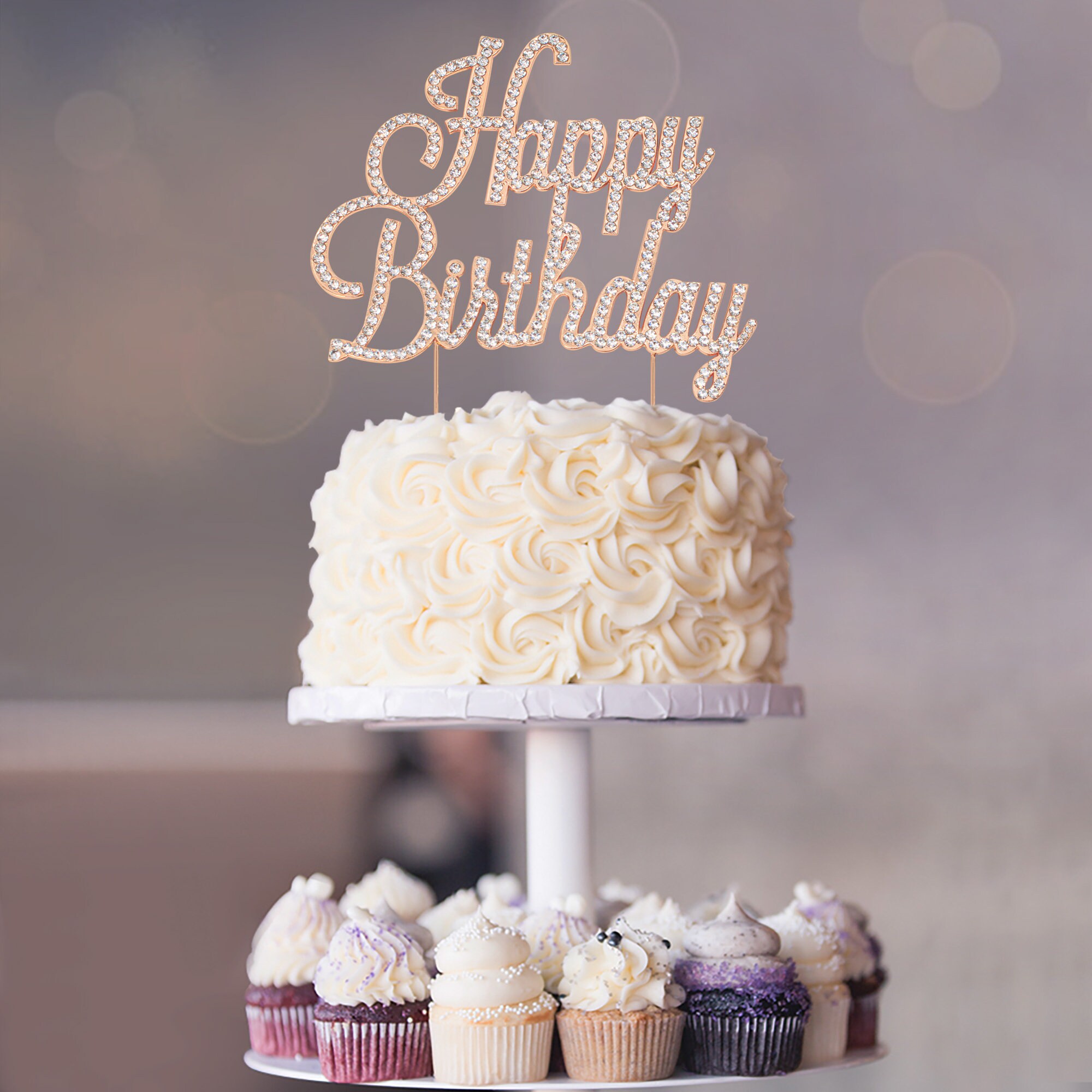 Happy Birthday ROSE Cake Topper Sparkly Rhinestone Cake - Etsy