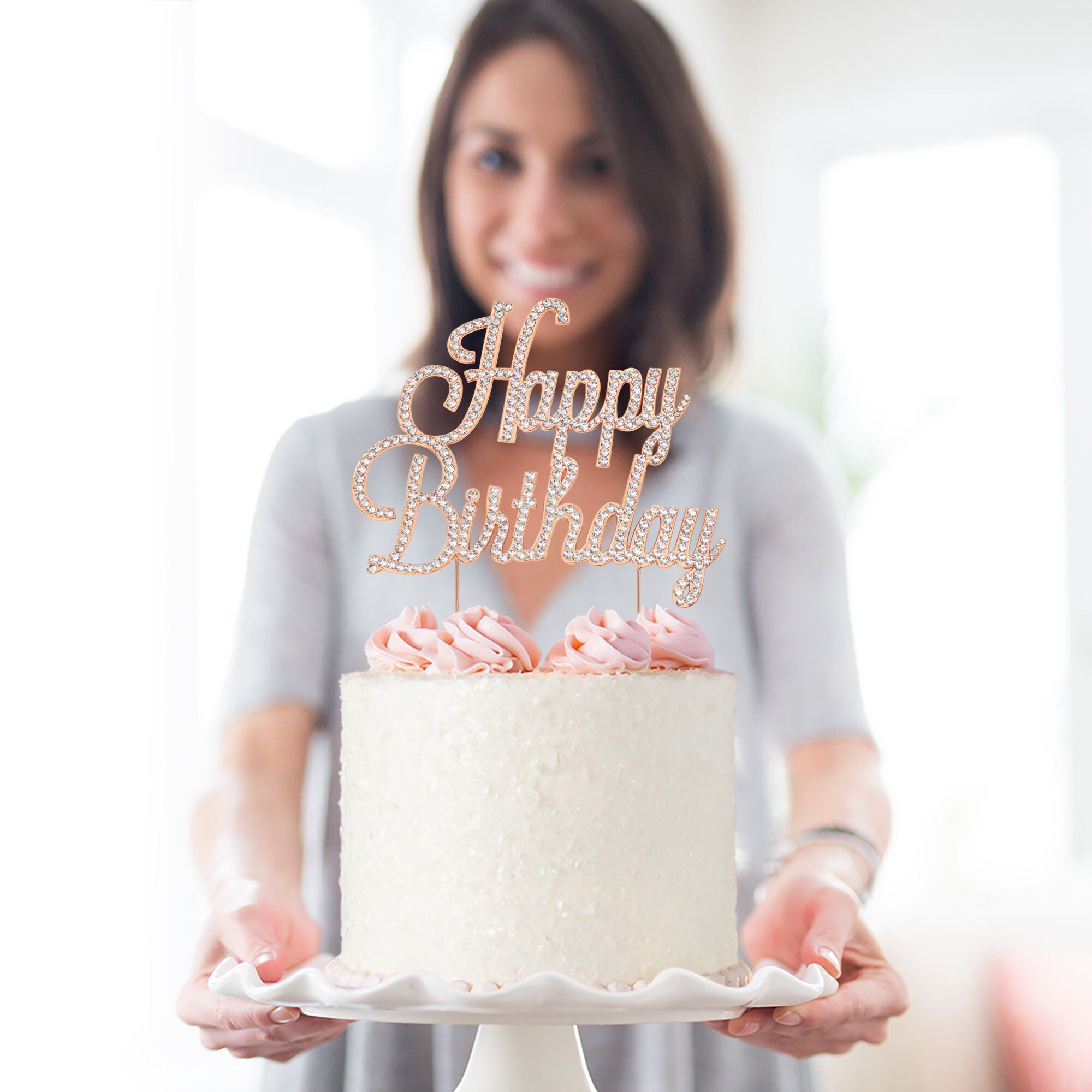 Happy Birthday ROSE Cake Topper Sparkly Rhinestone Cake - Etsy