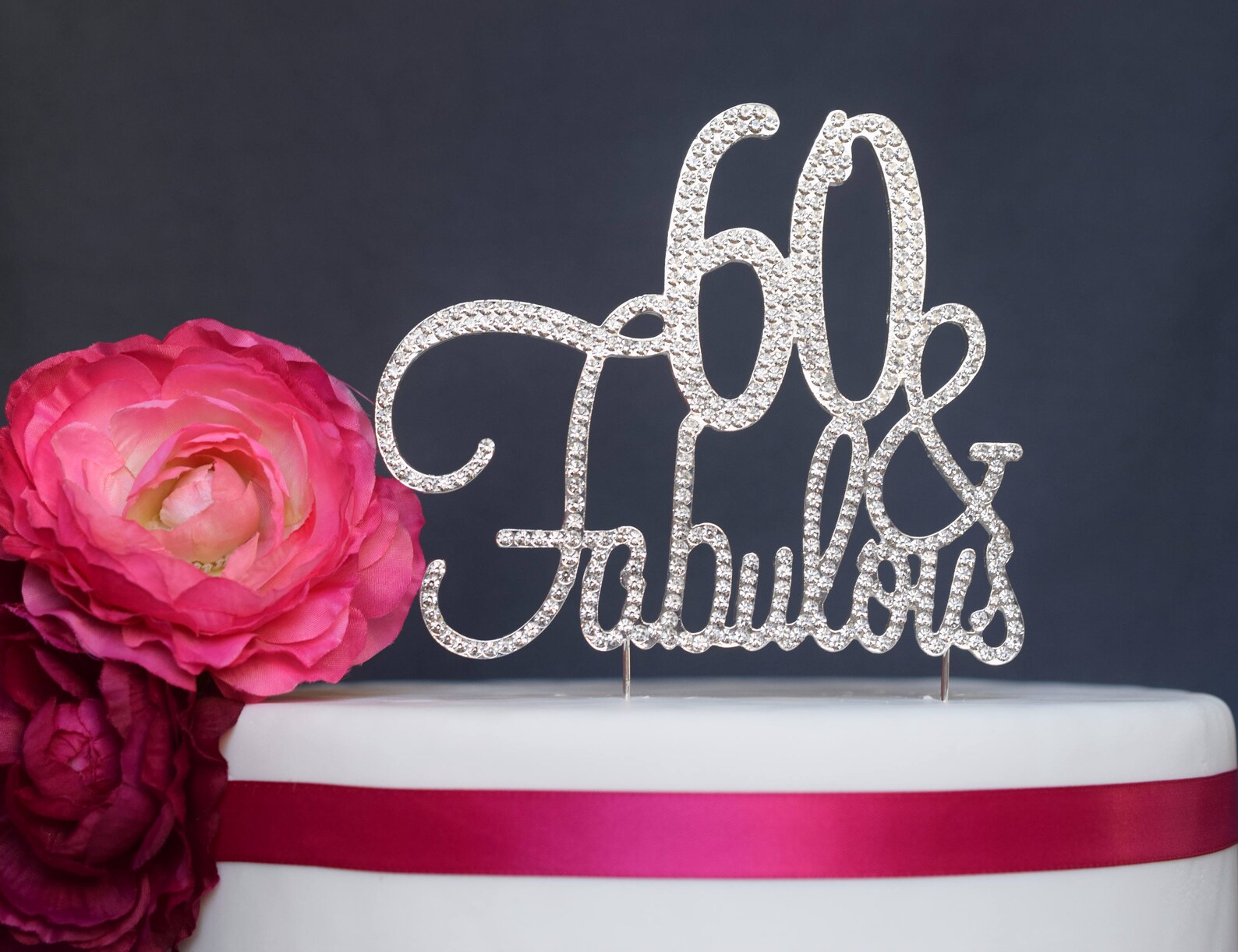 60 Birthday Cake Topper SILVER 60 & Fabulous Fun 60th - Etsy