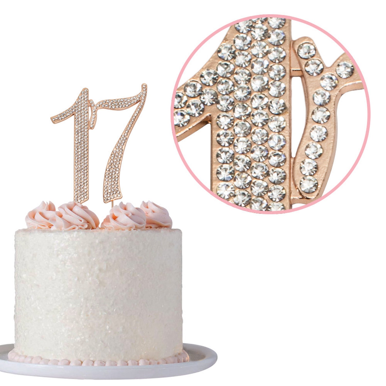 17 ROSE GOLD Birthday Cake Topper Number Seventeen Sparkly | Etsy