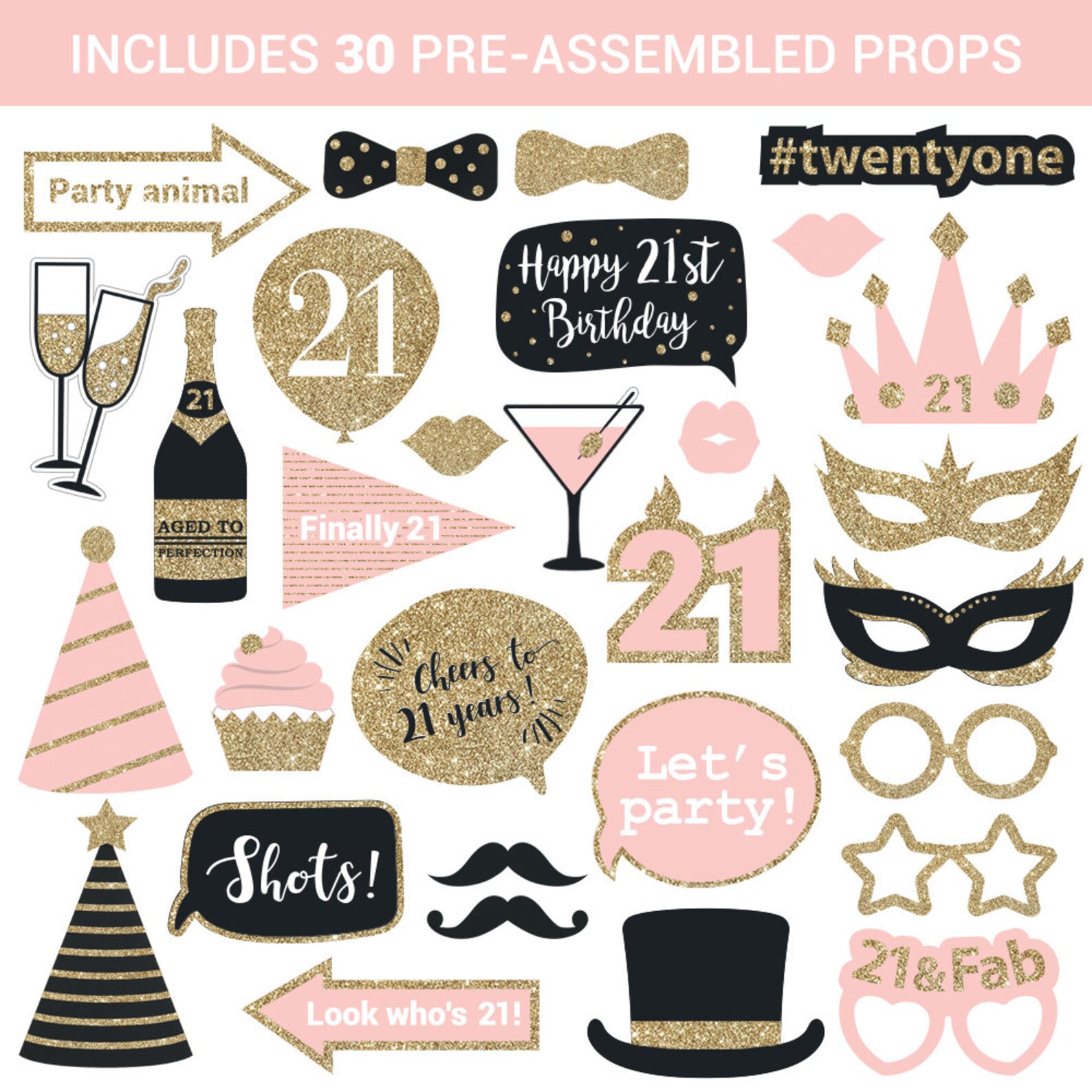 21st Photo Booth Props | FULLY ASSEMBLED | 21st Birthday Photo Booth ...