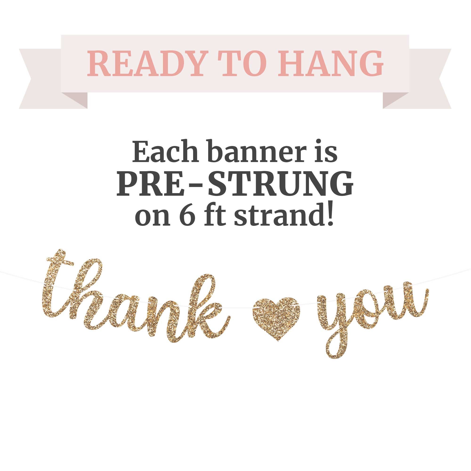 Pre-strung Thank You Banner - NO DIY - Gold Glitter Thank You Banner ...