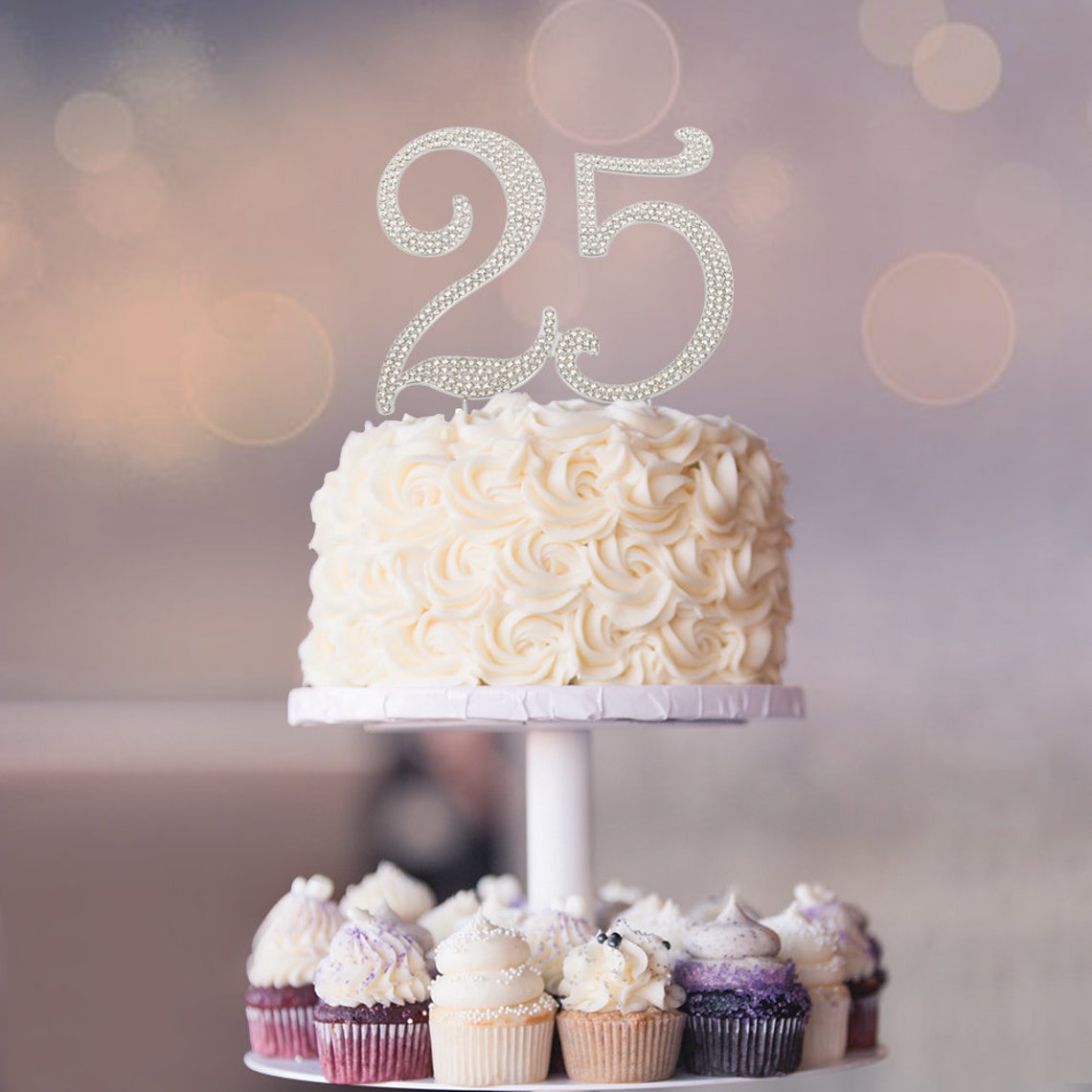 25 Birthday or Anniversary Cake Topper SILVER 25th Birthday | Etsy