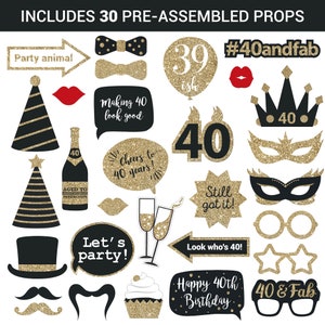 40th Photo Booth Props | FULLY ASSEMBLED | 40th Birthday Photo Booth ...