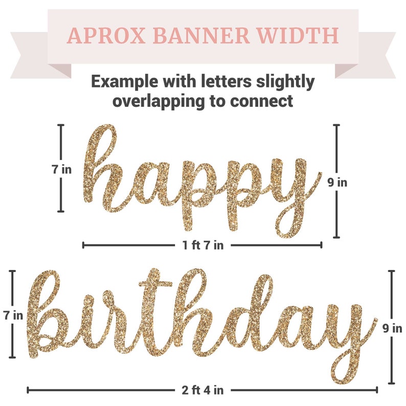 Pre-strung Happy Birthday Script Banner | Cursive Gold Banner on 6 Ft ...
