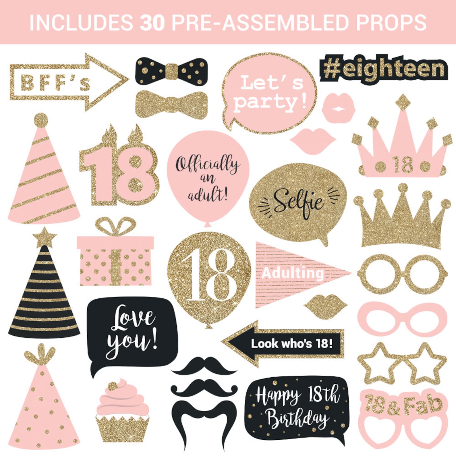 18th Photo Booth Props FULLY ASSEMBLED 18th Birthday Photo - Etsy
