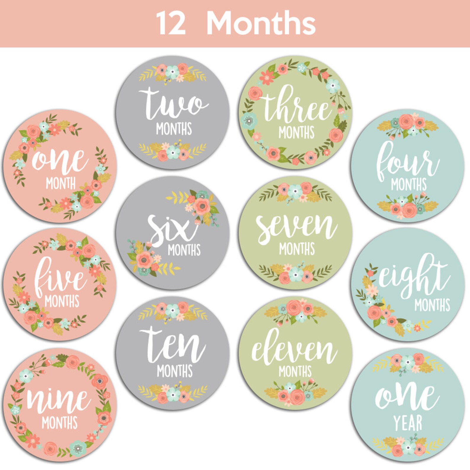 Baby Monthly Stickers | Floral Baby Milestone Stickers | Newborn Girl ...
