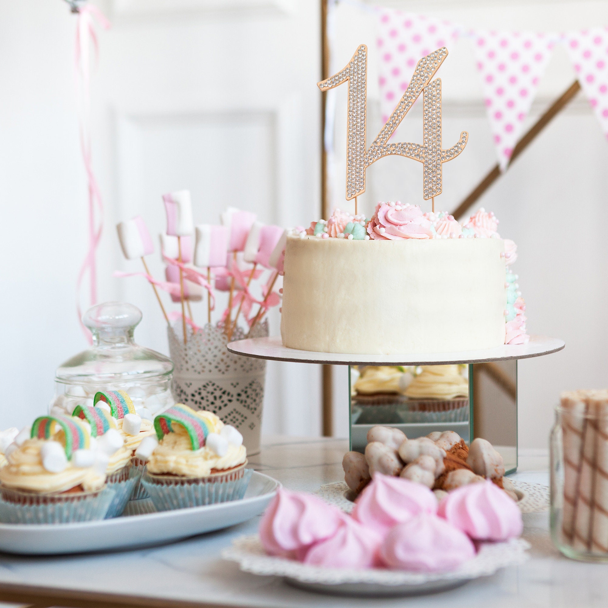 14 Cake Topper Premium Rose Gold Metal 14th Birthday Party - Etsy