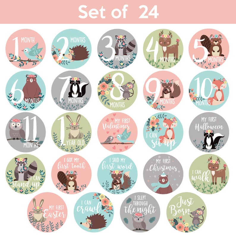 Baby Monthly Stickers | Woodland Animal Baby Milestone Stickers ...