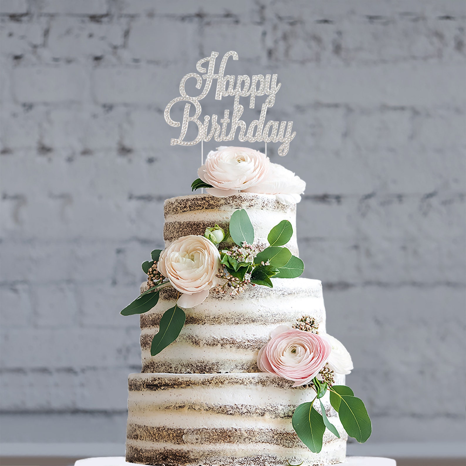 Happy Birthday SILVER Cake Topper Sparkly Rhinestone Cake - Etsy