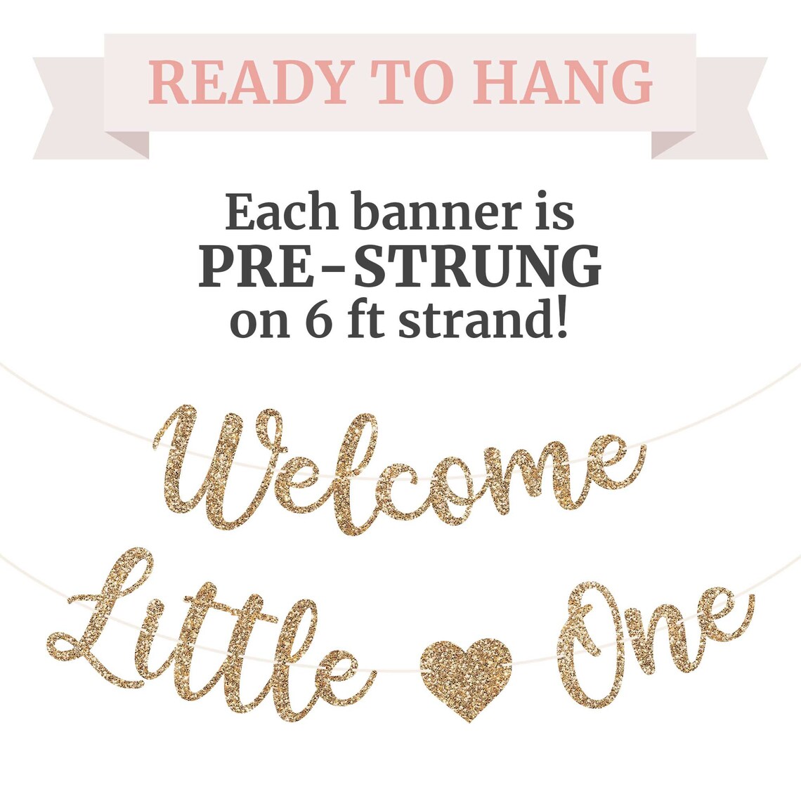 Welcome Little One Banner - NO DIY - Gold Glitter Baby Shower Gender ...
