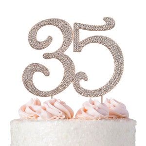 35 ROSE GOLD Birthday Cake Topper Premium Crystal Rhinestones Number ...