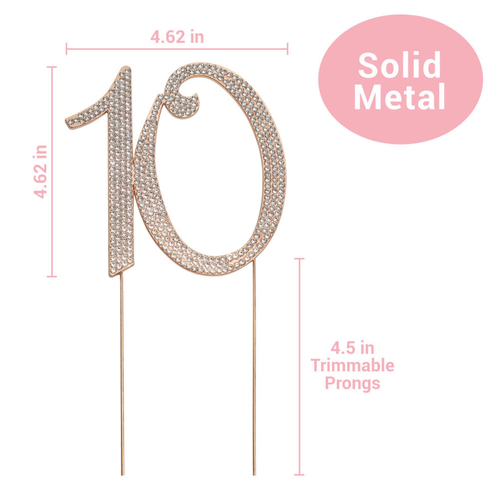 10 Birthday Cake Topper - ROSE GOLD - 10th Birthday or Anniversary Cake ...