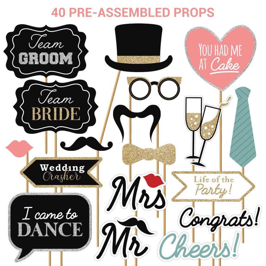 Wedding Photo Booth Props | FULLY ASSEMBLED | Gold, Pink, Teal, Silver ...