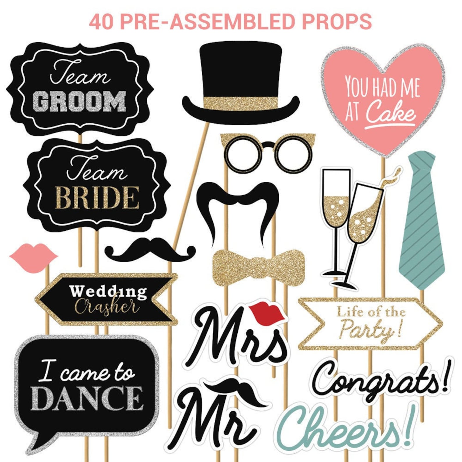 Wedding Photo Booth Props FULLY ASSEMBLED Gold Pink - Etsy