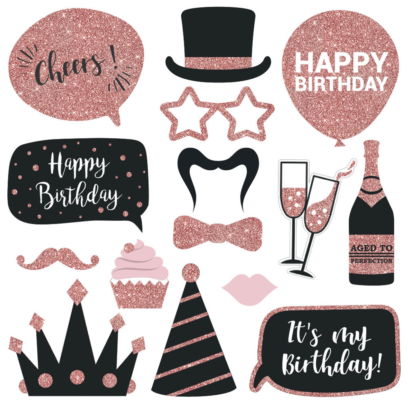 Birthday Photo Booth Props | FULLY ASSEMBLED | Real Glitter | Birthday ...