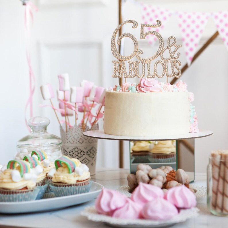 65 Birthday Cake Topper | 65 & Fabulous Cake Topper | ROSE GOLD Happy ...