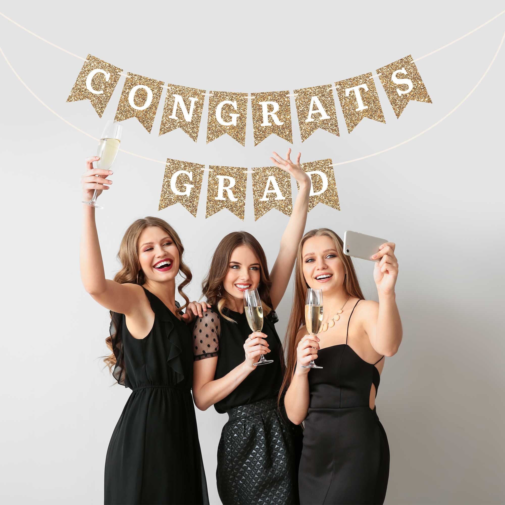 Pre-strung Congrats Grad Banner NO DIY Gold Glitter - Etsy