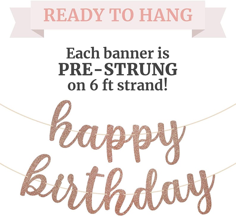 Pre-strung Happy Birthday Script Banner Cursive Rose Banner | Etsy
