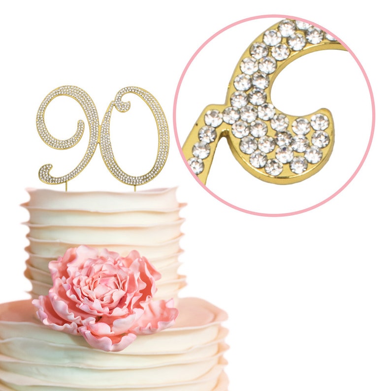 90 Birthday Cake Topper 90th GOLD Bday Cake Topper Sparkly - Etsy