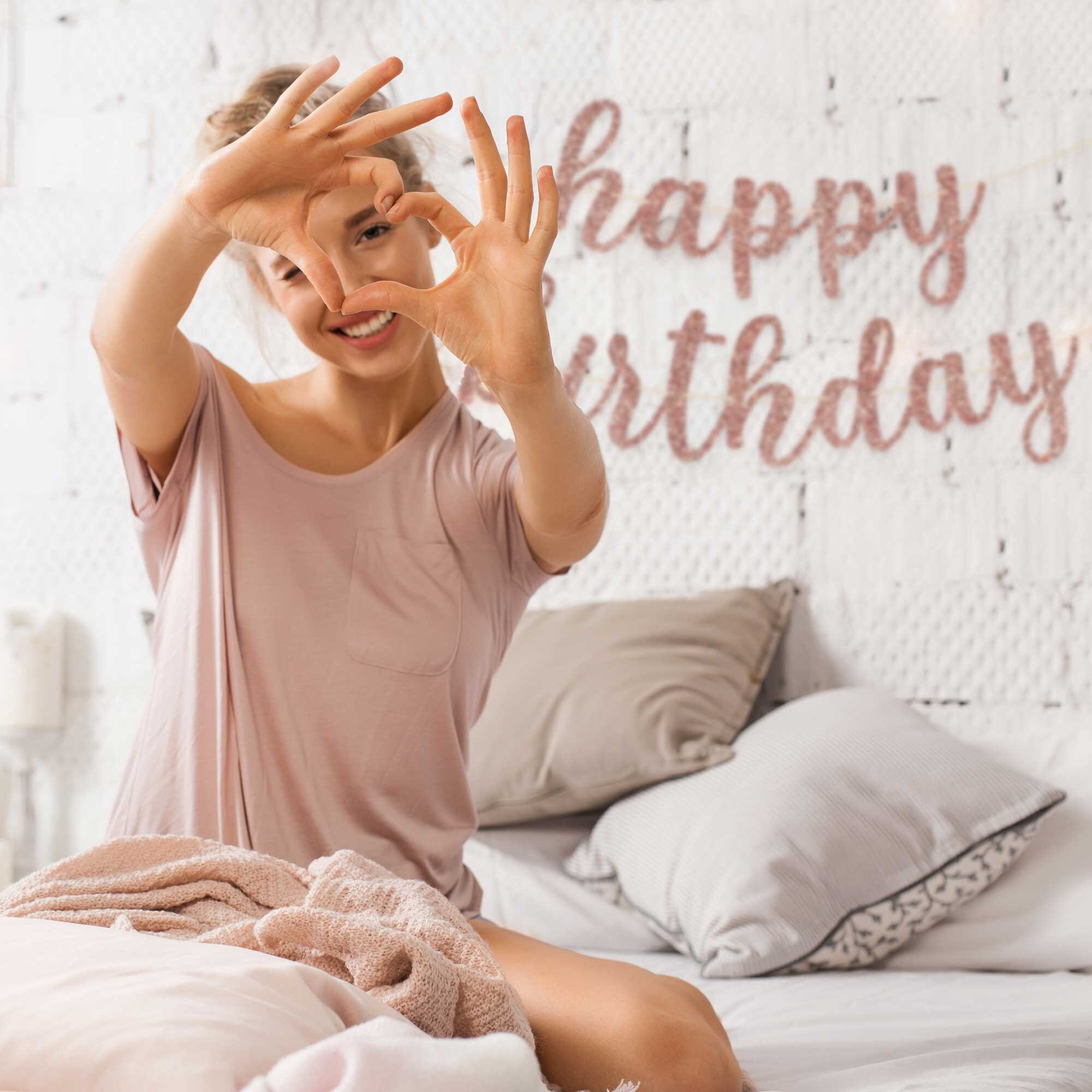 Pre-strung Happy Birthday Script Banner | Cursive Rose Banner on 6 Ft ...