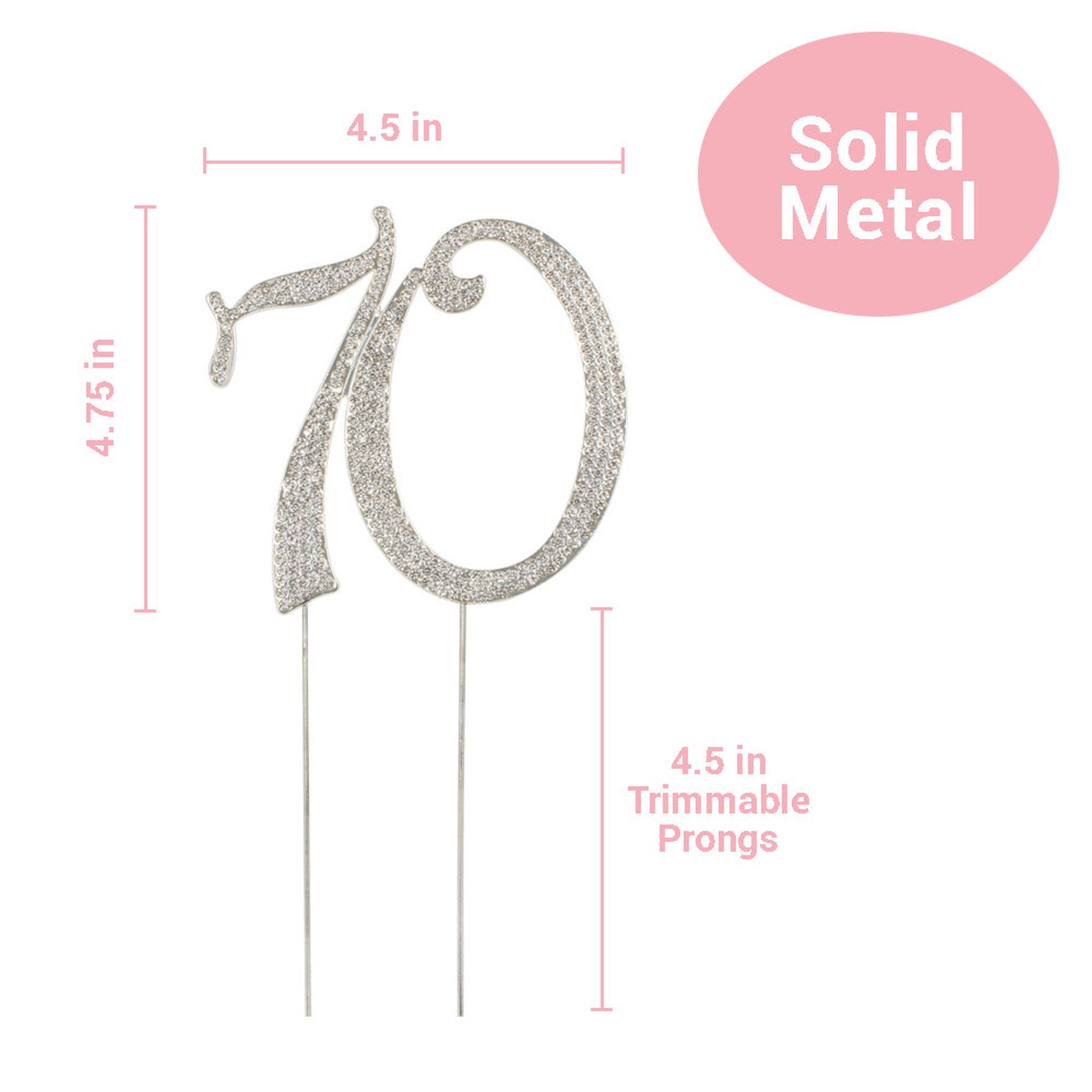 70 Birthday Cake Topper SILVER 70th Rhinestone Anniversary - Etsy