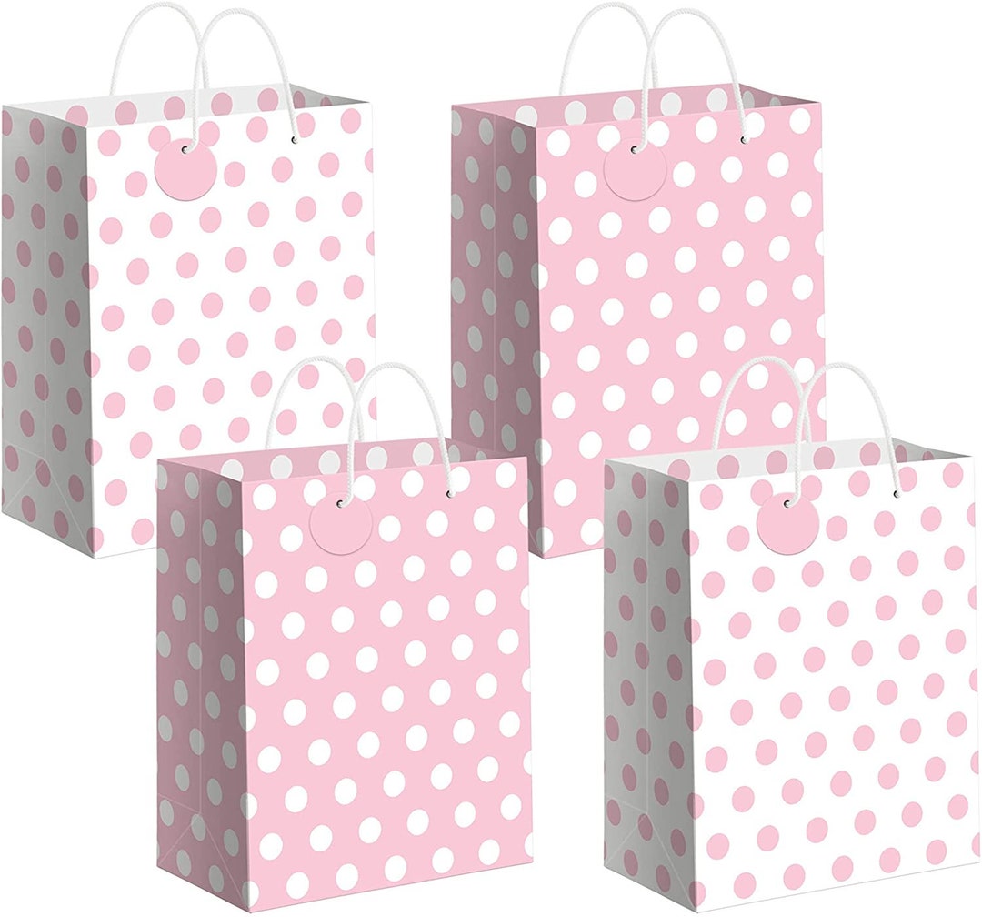 Pink Polka Dot Medium Sized Gift Bags Set of 4 10 Gift Bags With ...