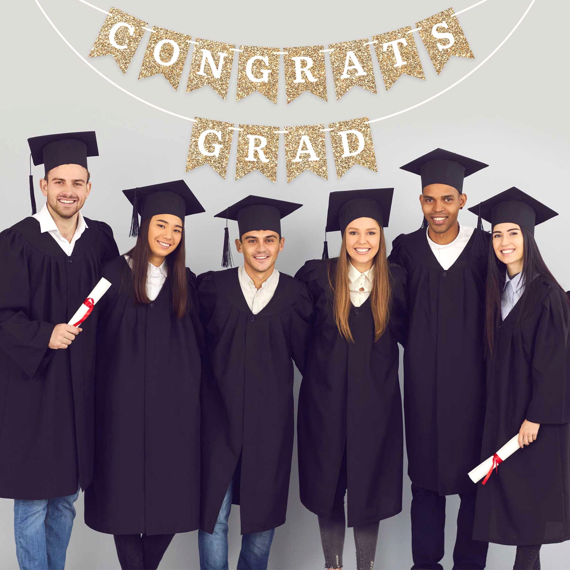 Pre-strung Congrats Grad Banner NO DIY Gold Glitter - Etsy