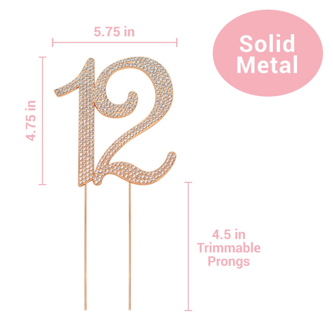 12 Birthday Cake Topper ROSE GOLD Number Twelve Cake Topper | Etsy
