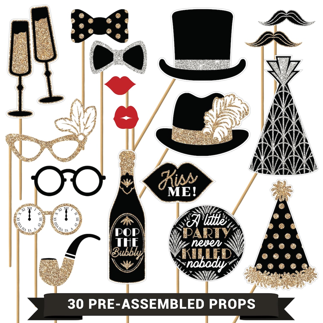 New Years Eve Photo Booth Props | FULLY ASSEMBLED | Real Gold and ...