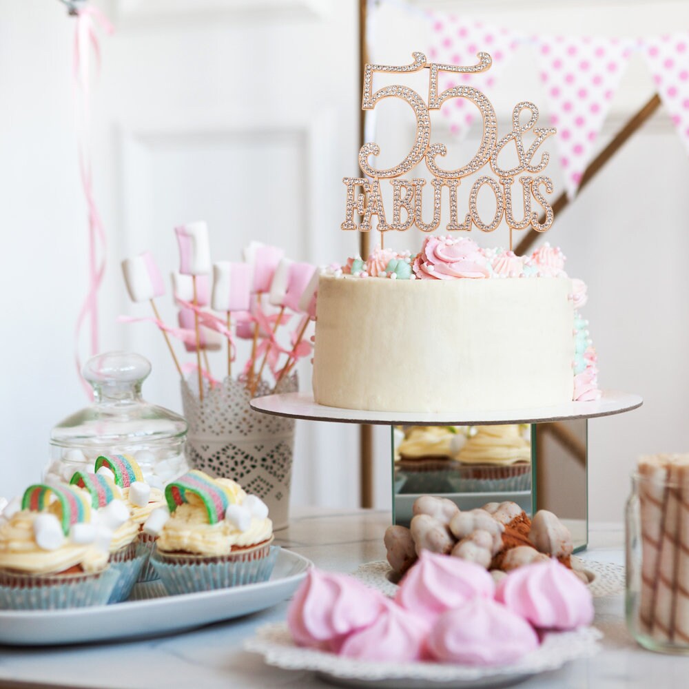 55 Birthday Cake Topper 55 and Fabulous ROSE GOLD Fun 55th | Etsy