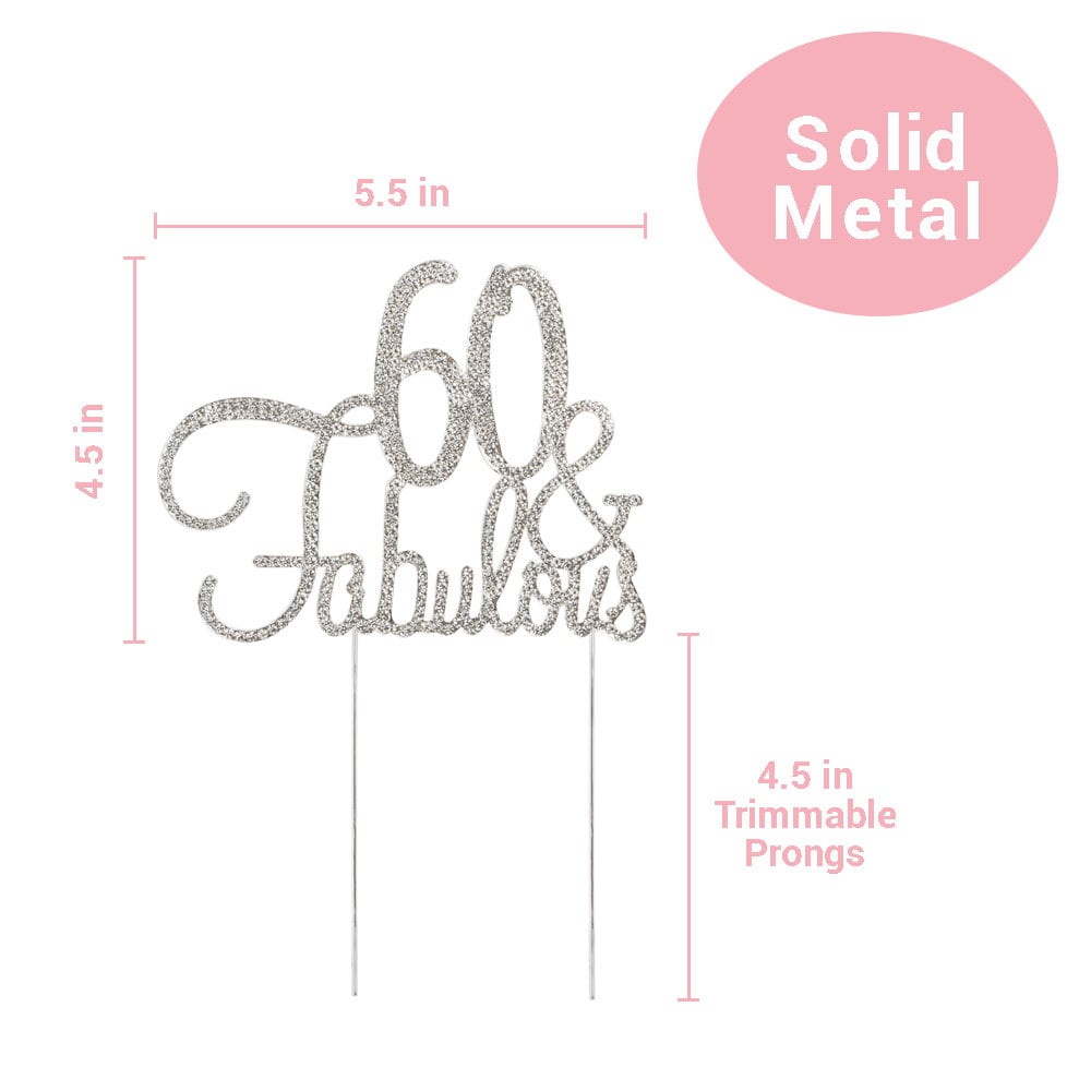 60 Birthday Cake Topper SILVER 60 & Fabulous Fun 60th - Etsy
