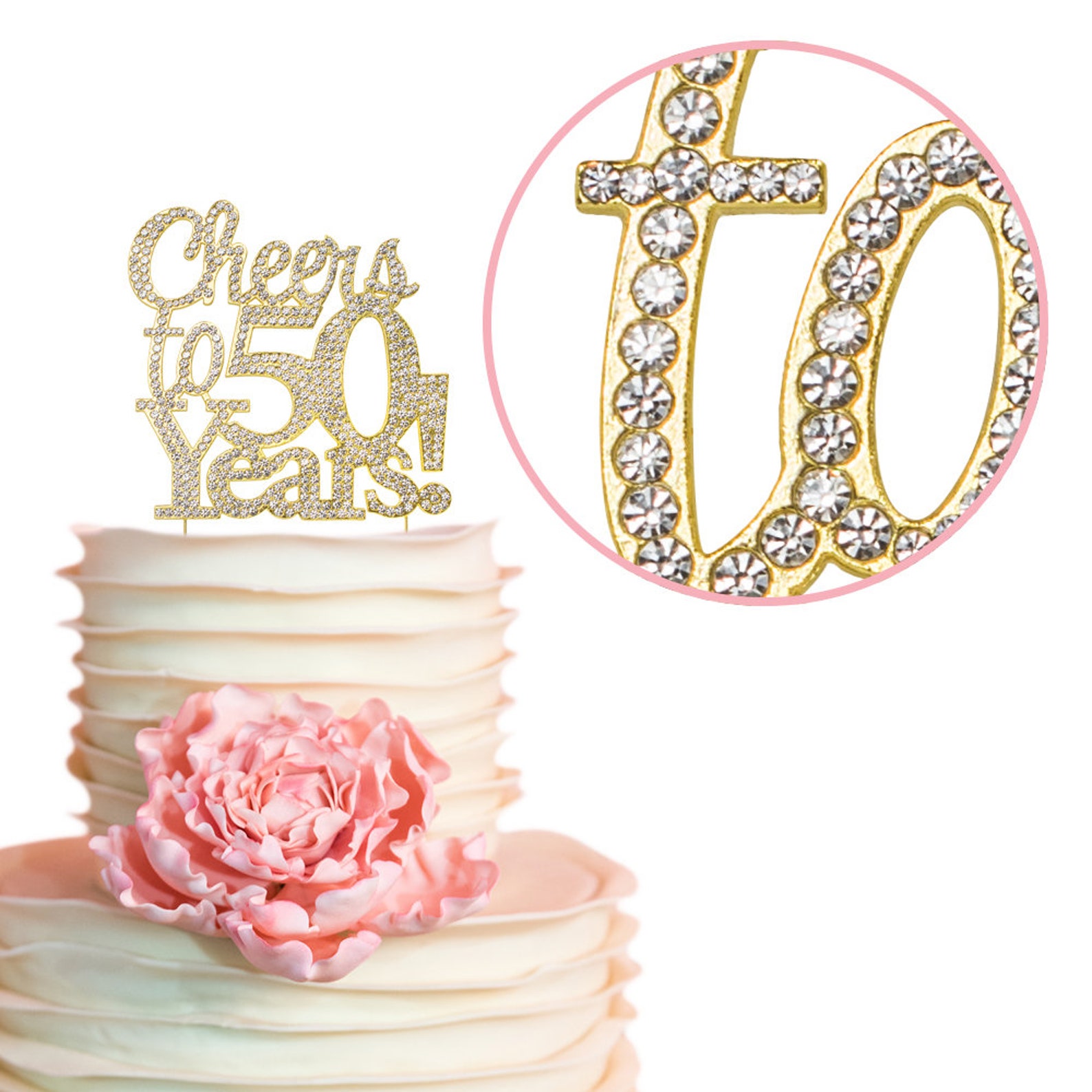 50 Cake Topper Gold Cheers To 50 Years Cake Topper 50th Etsy