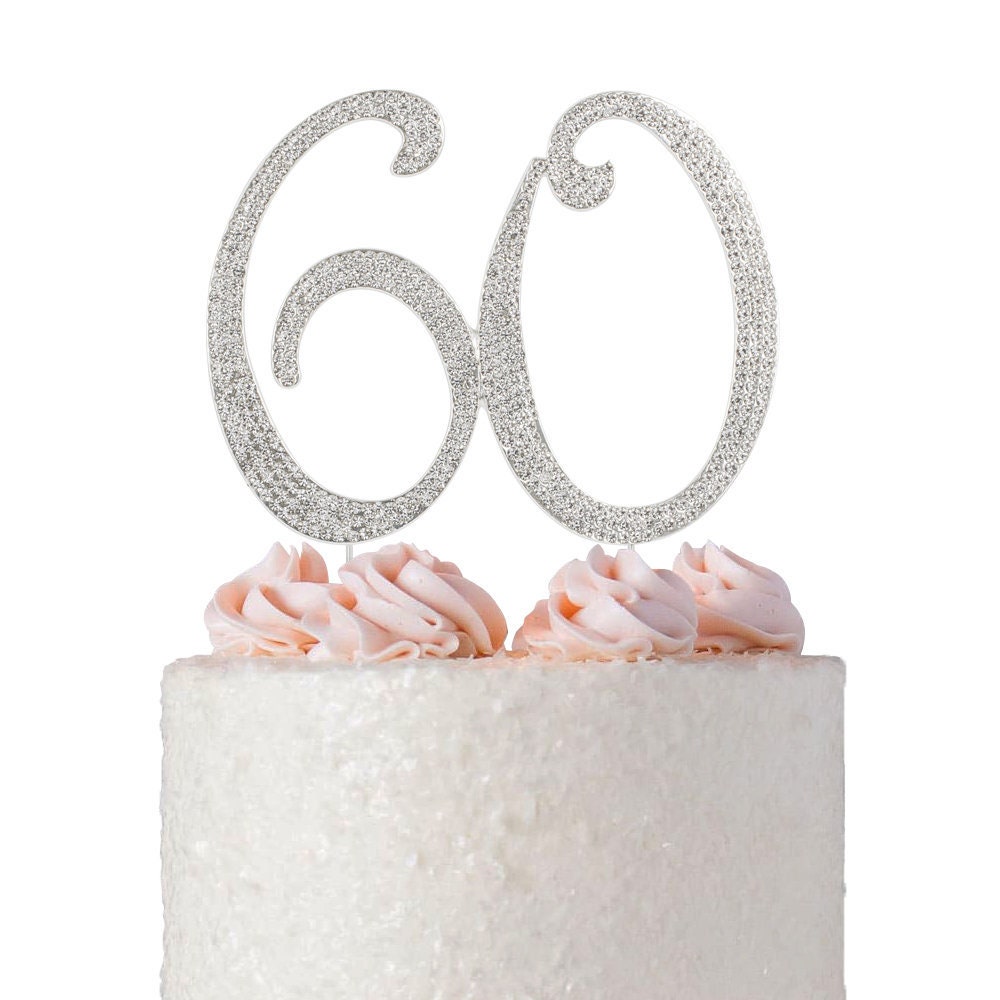 60 Birthday Cake Topper SILVER 60th Anniversary Rhinestone | Etsy