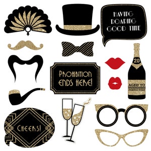 Roaring 20s Photo Booth Props | FULLY ASSEMBLED | Real Glitter | 1920s ...