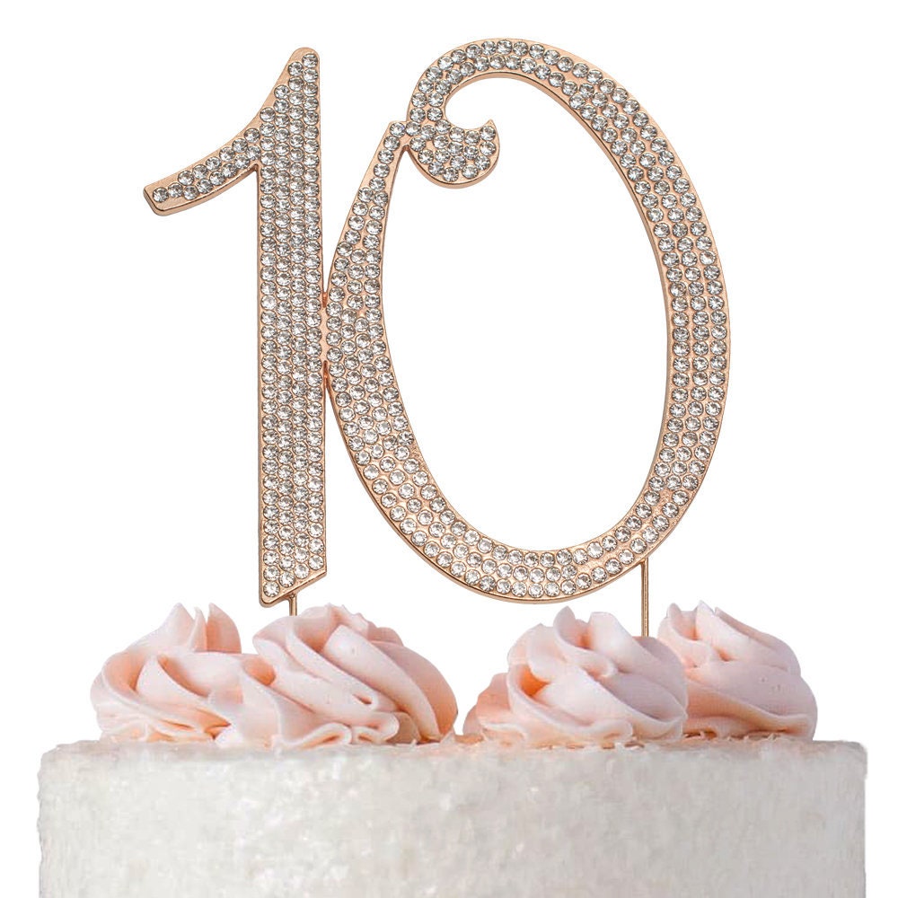 10 Birthday Cake Topper - ROSE GOLD - 10th Birthday or Anniversary Cake ...