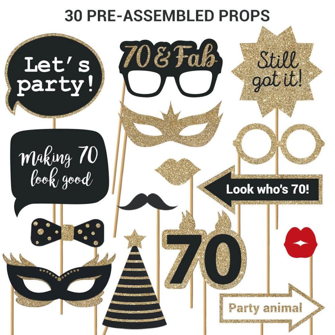 70th Photo Booth Props | FULLY ASSEMBLED | 70th Birthday Photo Booth ...