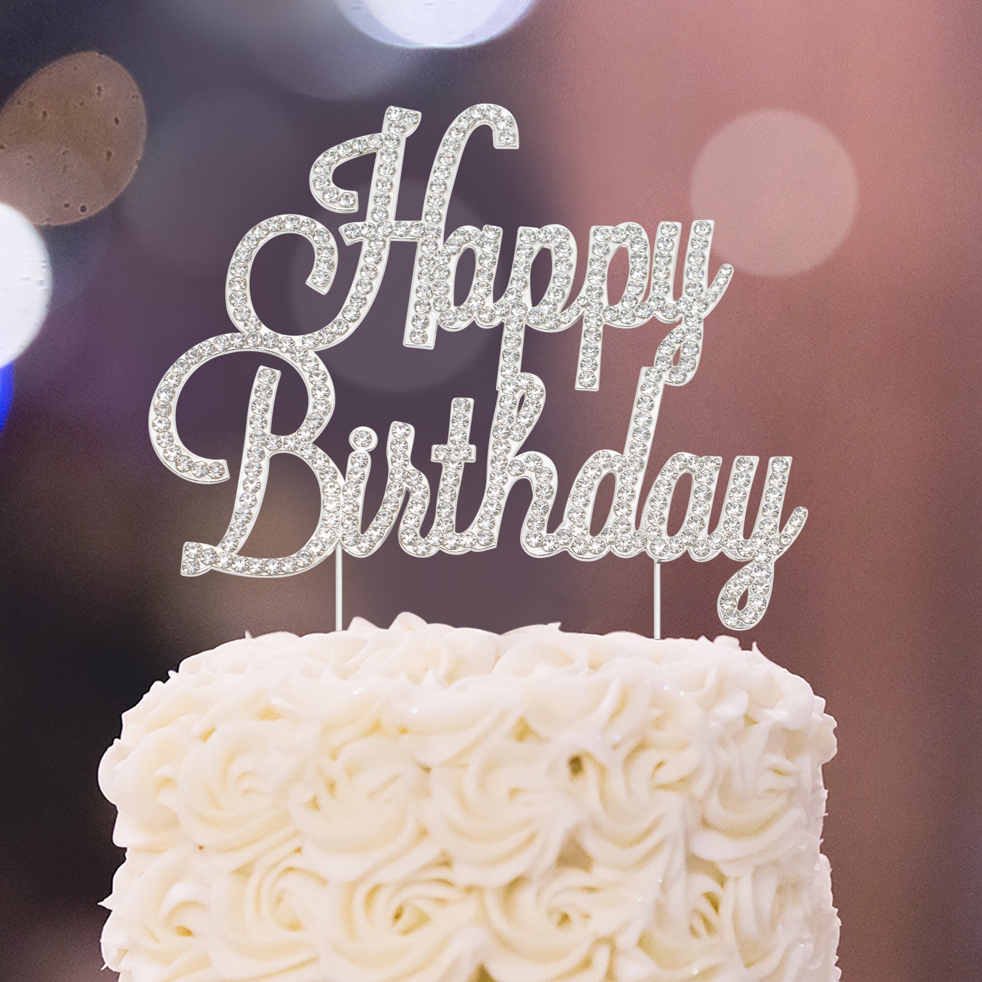 Happy Birthday SILVER Cake Topper Sparkly Rhinestone Cake - Etsy