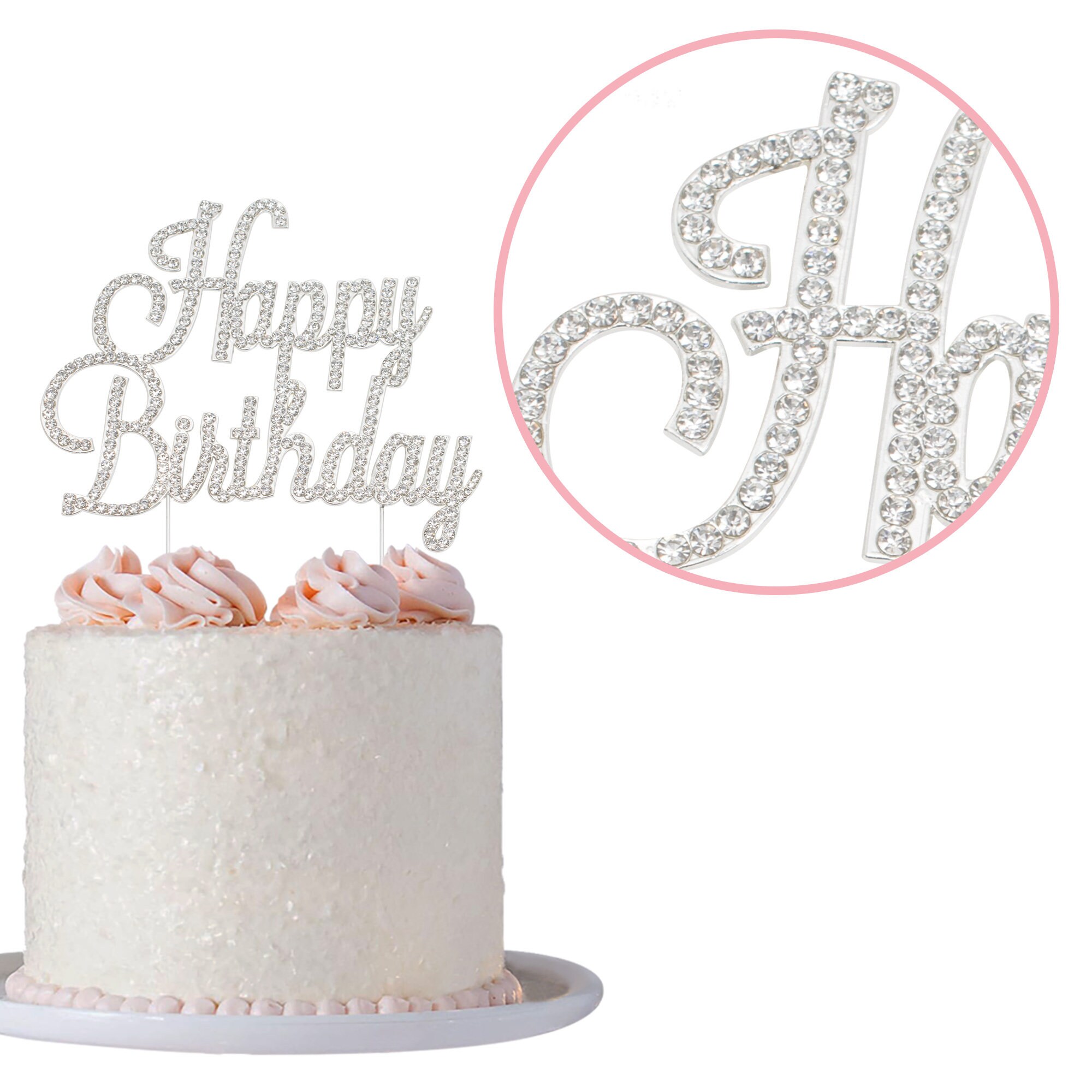 Happy Birthday SILVER Cake Topper Sparkly Rhinestone Cake - Etsy
