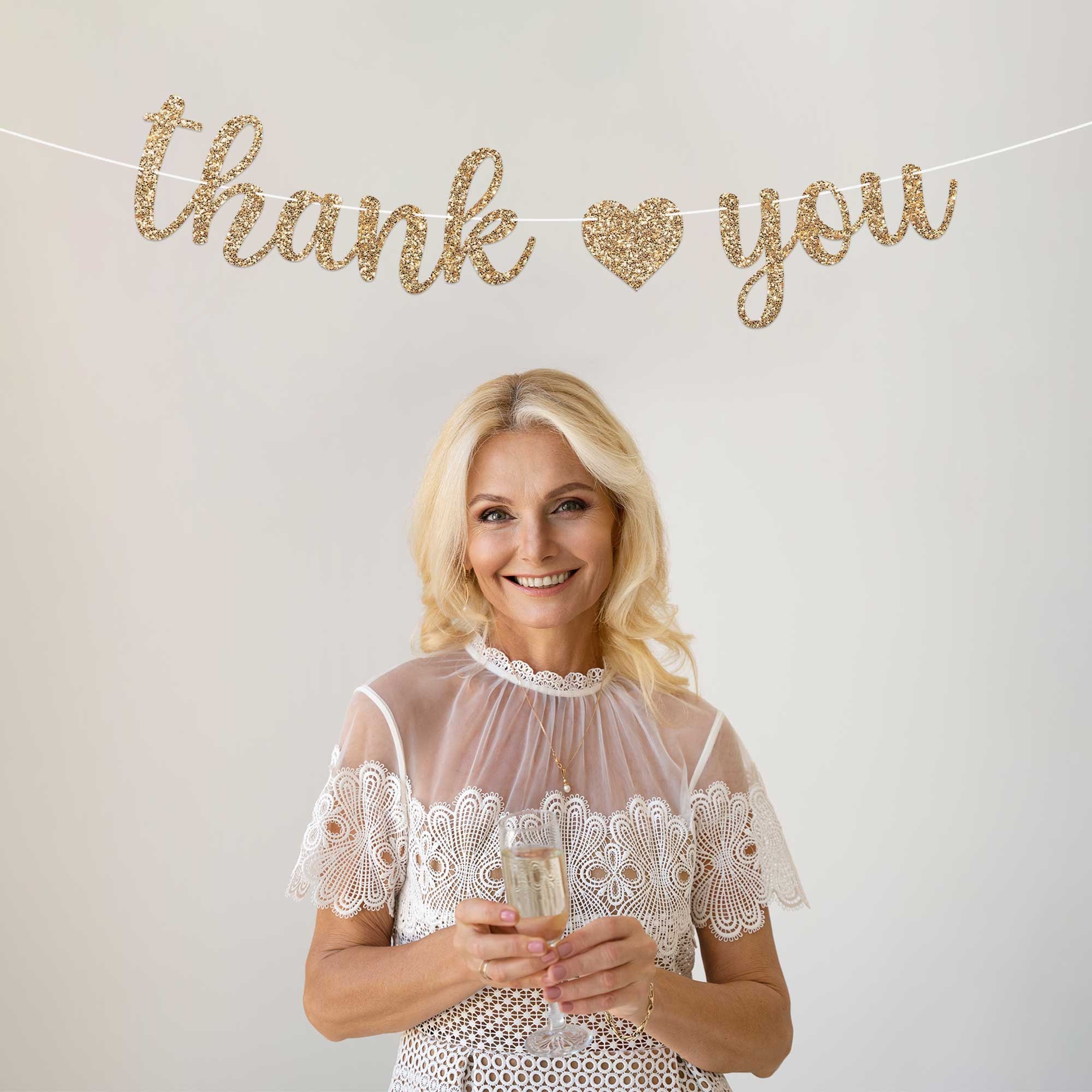 Pre-strung Thank You Banner - NO DIY - Gold Glitter Thank You Banner ...