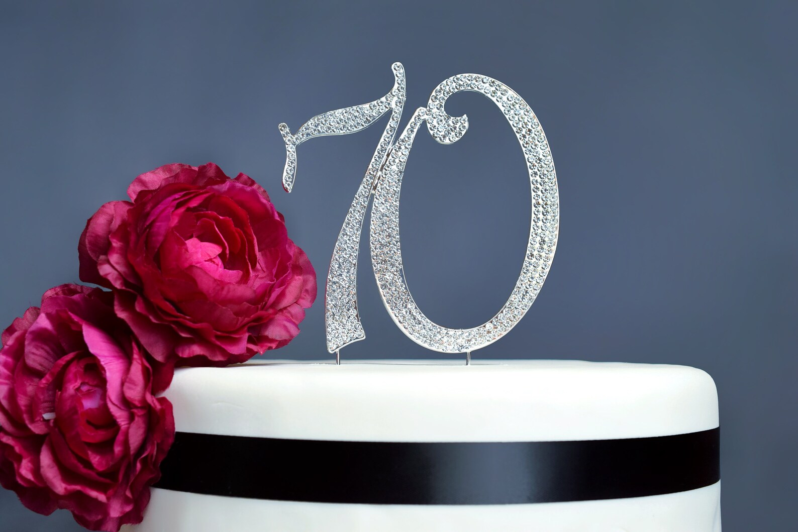 70 Birthday Cake Topper SILVER 70th Rhinestone Anniversary - Etsy