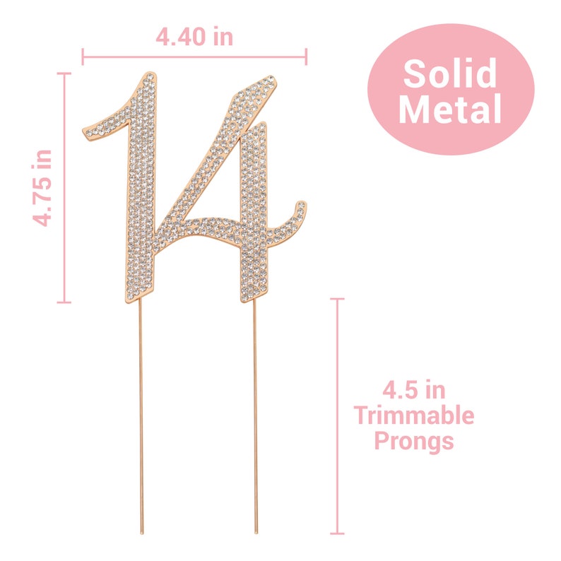 14 Cake Topper Premium Rose Gold Metal 14th Birthday Party - Etsy