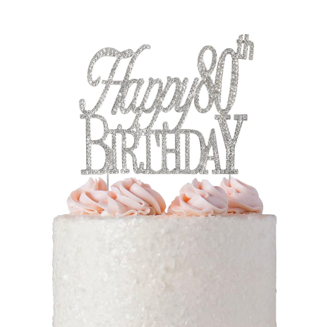 80 Birthday Cake Topper SILVER Happy 80th Birthday Cake - Etsy