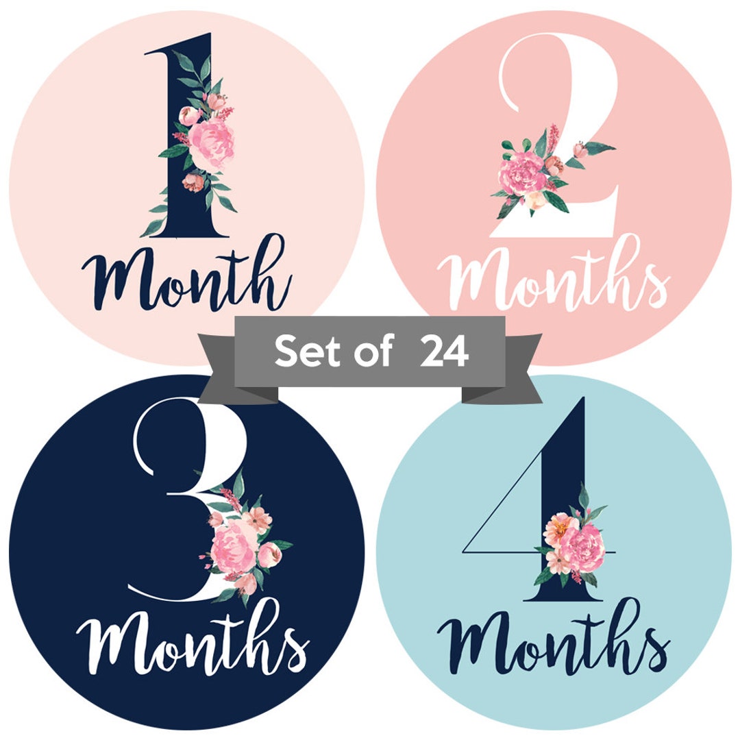 Baby Monthly Stickers | Navy Floral Baby Milestone Stickers | (set of ...