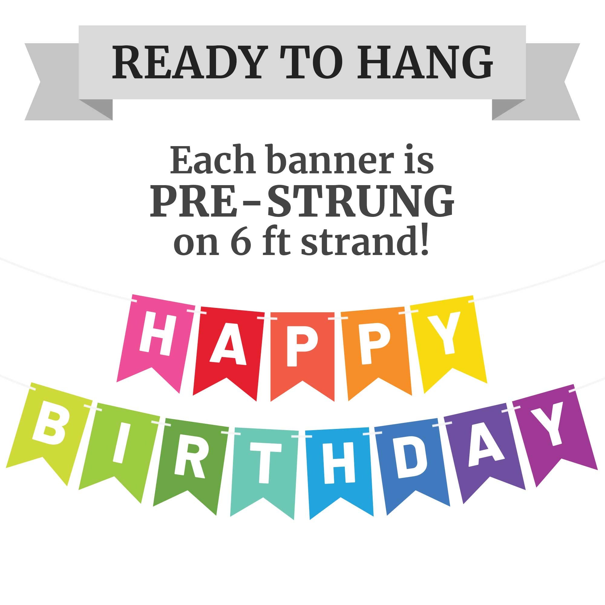 Pre-strung Happy Birthday Banner NO DIY Colorful Birthday - Etsy