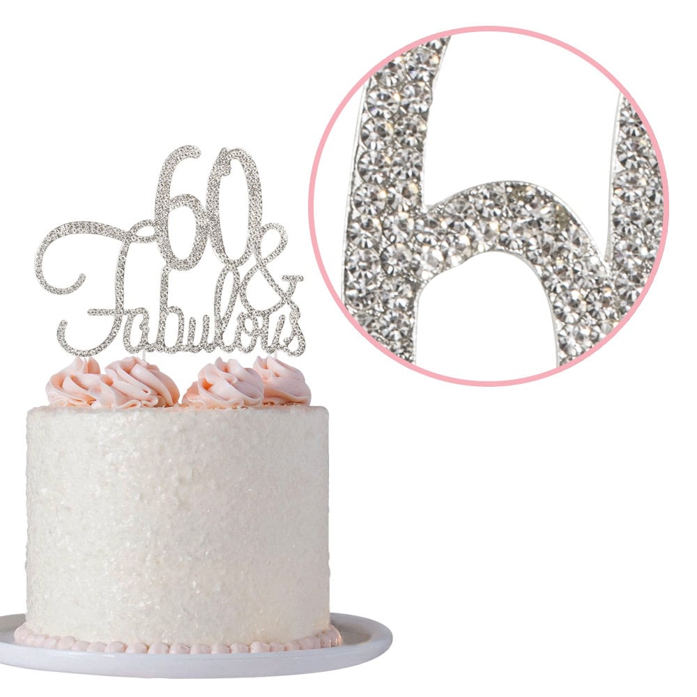 60 Birthday Cake Topper SILVER 60 & Fabulous Fun 60th - Etsy