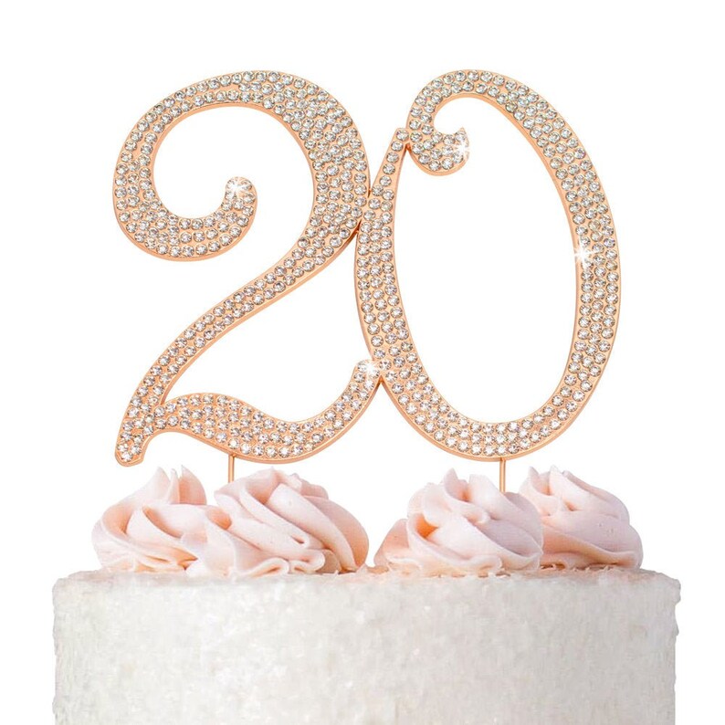 20 Birthday Cake Topper Rose Gold Number Twenty Cake Topper Etsy