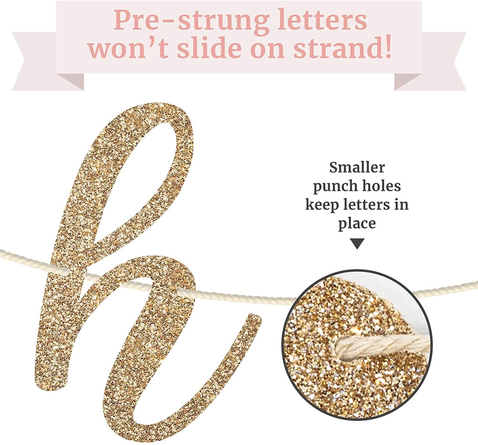 Pre-strung Happy Birthday Script Banner | Cursive Gold Banner on 6 Ft ...