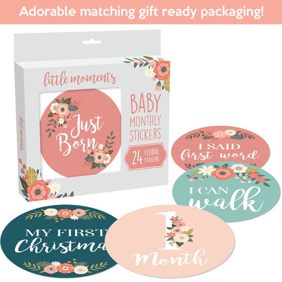 Monthly Baby Milestone Baby Girl Milestone Stickers - Set Of 24 Floral ...