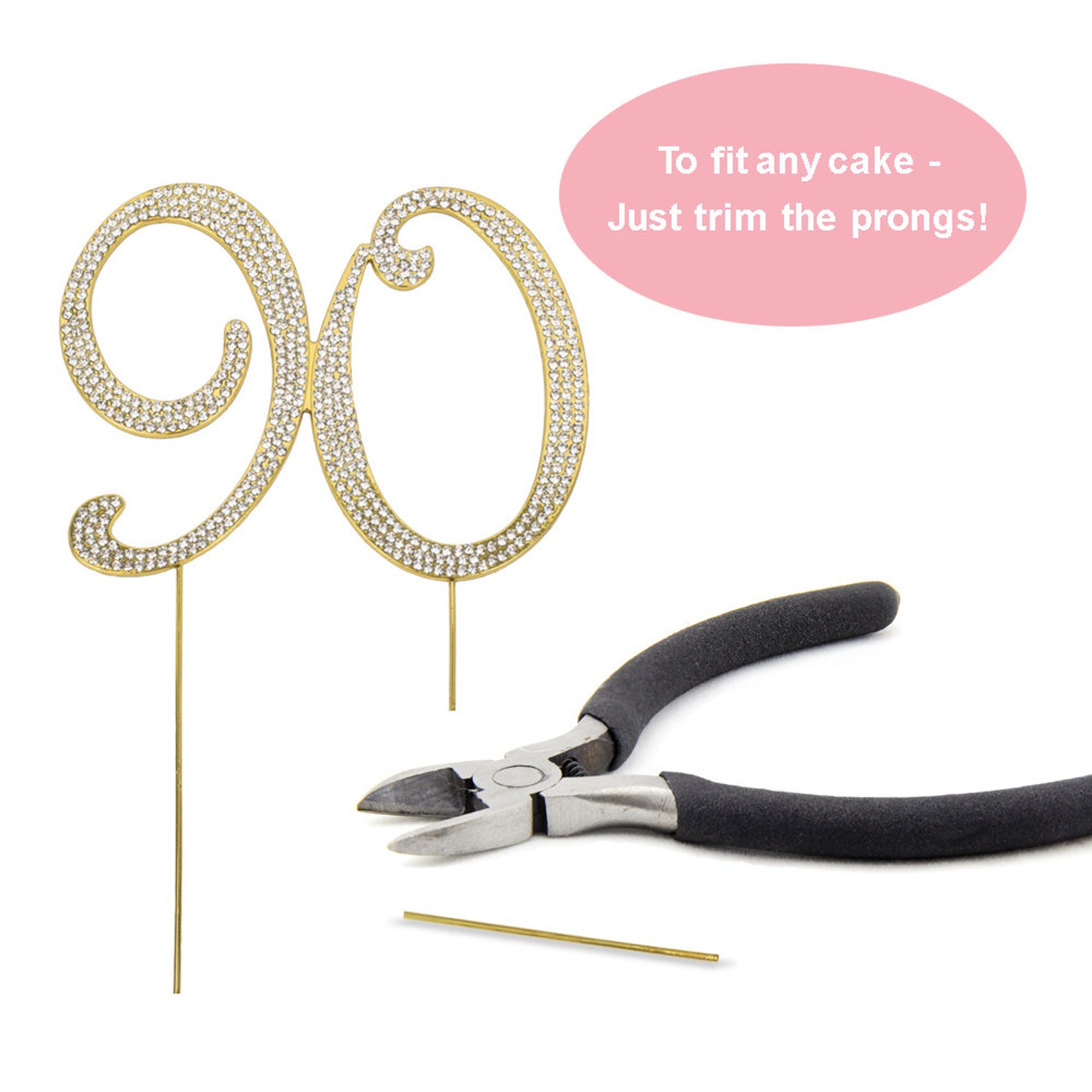 90 Birthday Cake Topper 90th GOLD Bday Cake Topper Sparkly Rhinestones ...